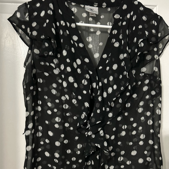 Worthington | Tops | Womens Black And White Sheer Polka Dot Blouse ...